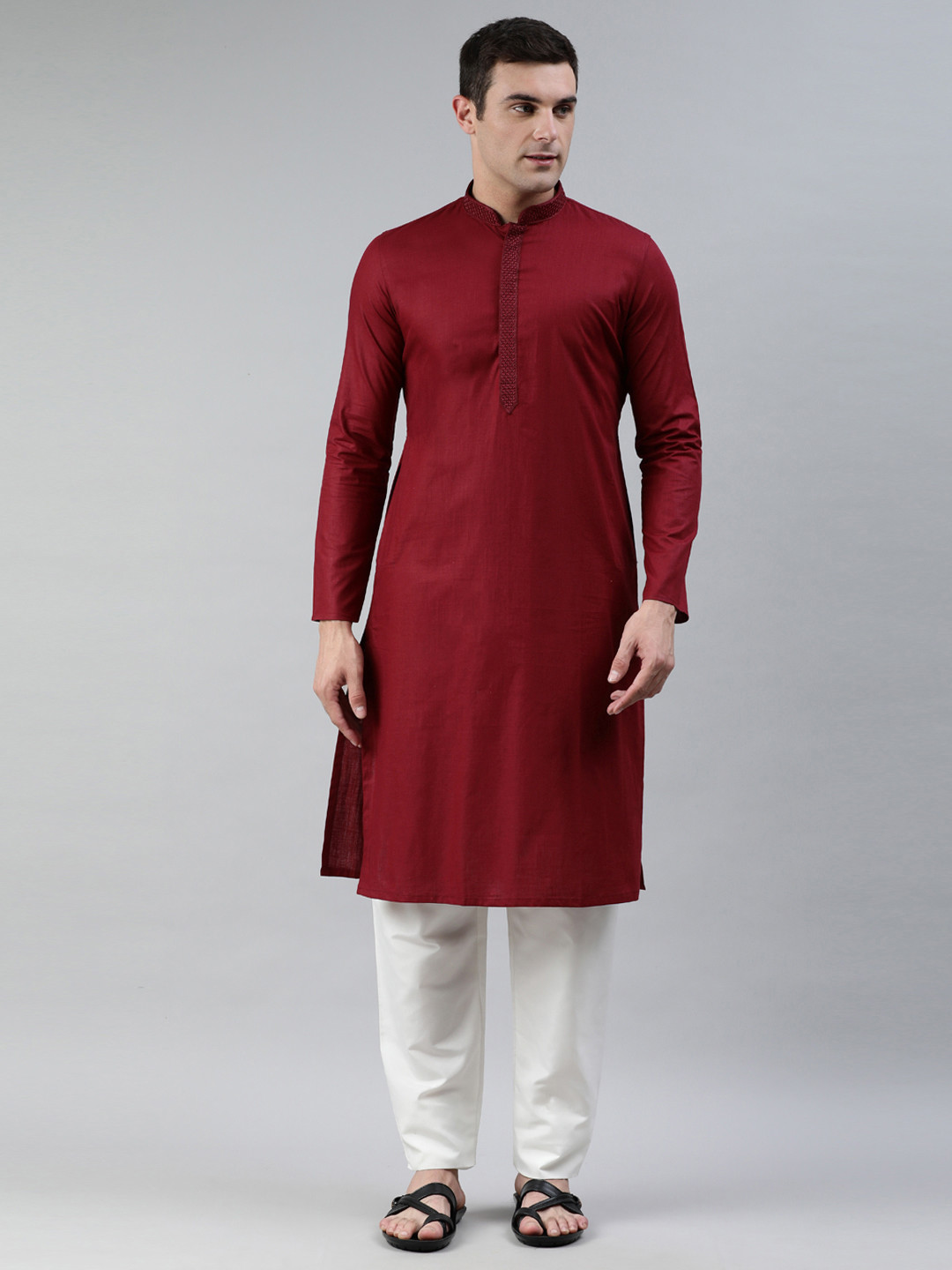 Buy Manthan Men Maroon Solid Kurta - Kurtas for Men 18325338 | Myntra