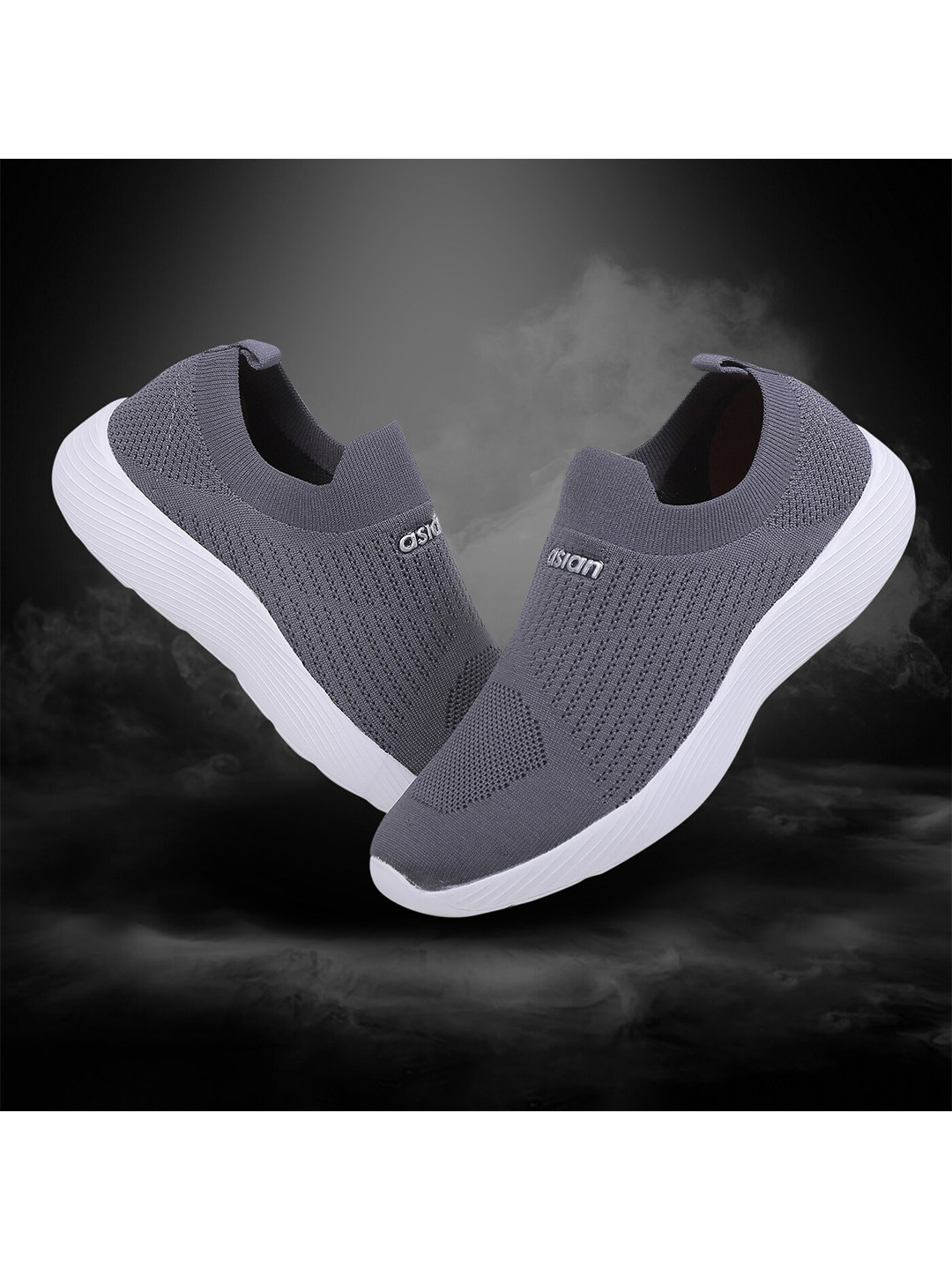 Buy ASIAN Men Grey Mesh Walking Non Marking Slip On Shoes - Sports ...