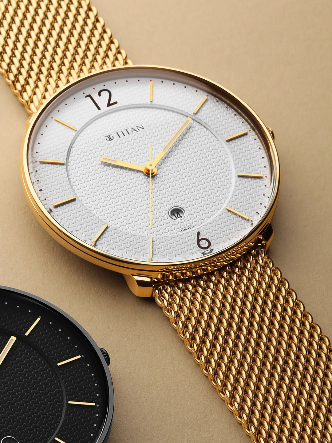 Buy Titan Men Gold Toned Brass Dial & Stainless Steel Bracelet Style ...