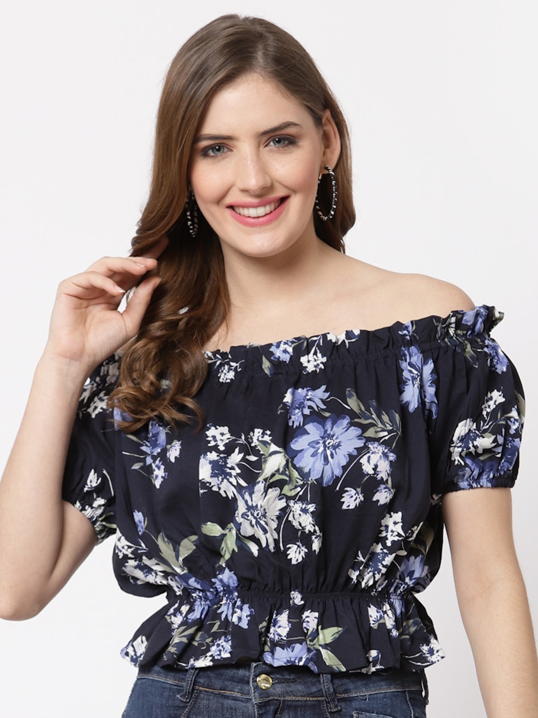 Buy Just Wow Multicoloured Floral Print Off Shoulder Bardot Top Tops