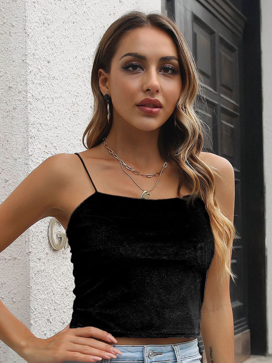 Buy StyleCast Black Shoulder Straps Fitted Top - Tops for Women ...