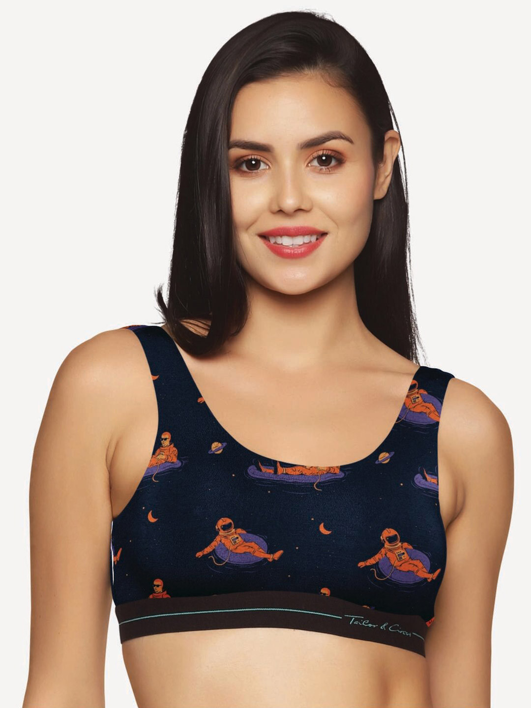 Buy Tailor & Circus Navy Blue & Violet Non Padded & Non Wired Graphic ...