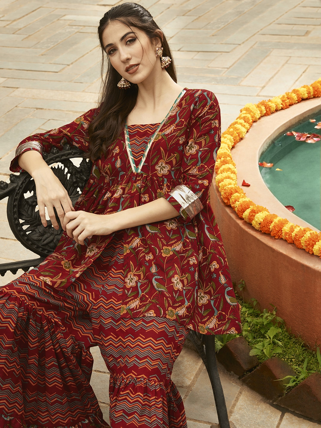 Buy Anouk Women Red Ethnic Motifs Printed Empire Pure Cotton Kurti With