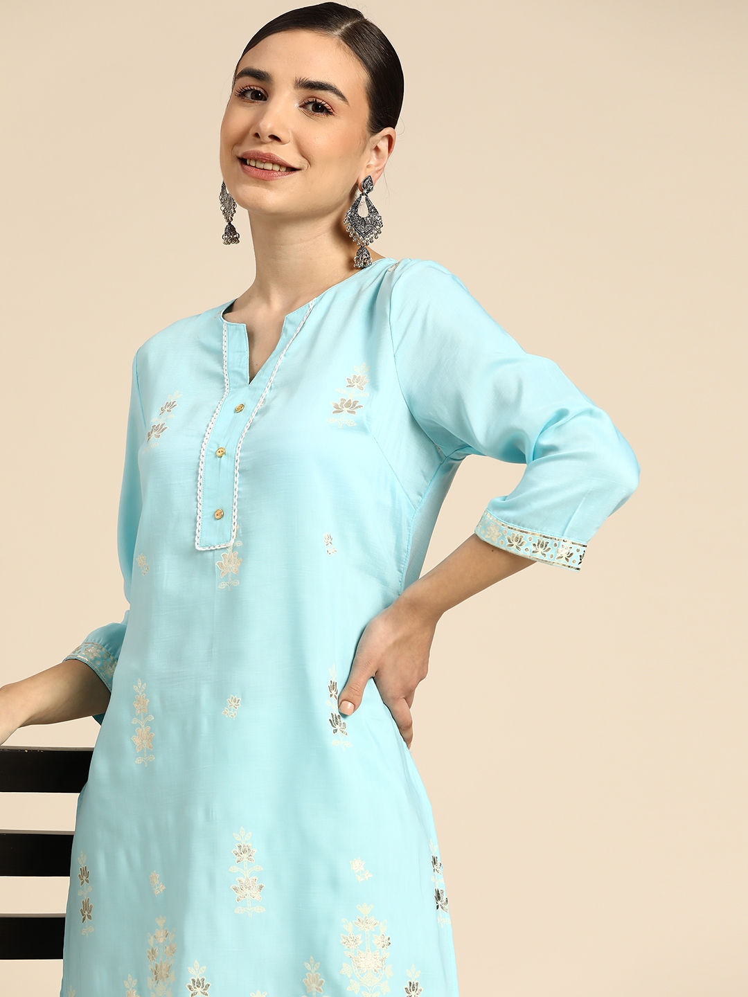 Buy Anouk Women Blue Ethnic Motifs Printed Kurta Kurtas For Women