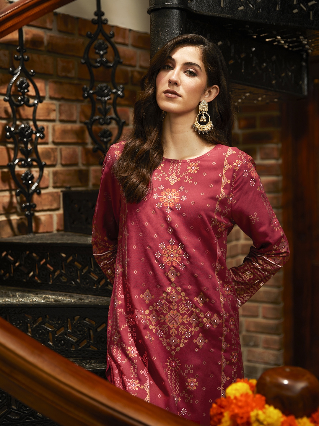 Buy Anouk Women Red And Golden Ethnic Motifs Printed Gotta Patti Kurta