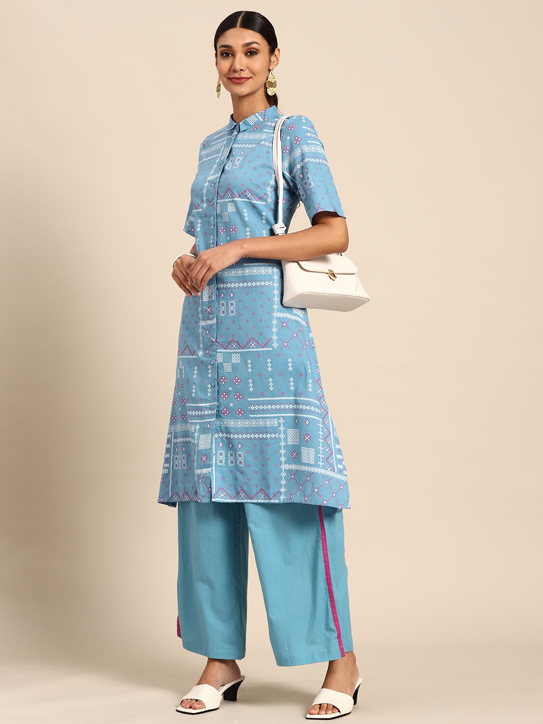 Buy Anouk Women Blue Ethnic Motifs Print Pure Cotton Kurta With