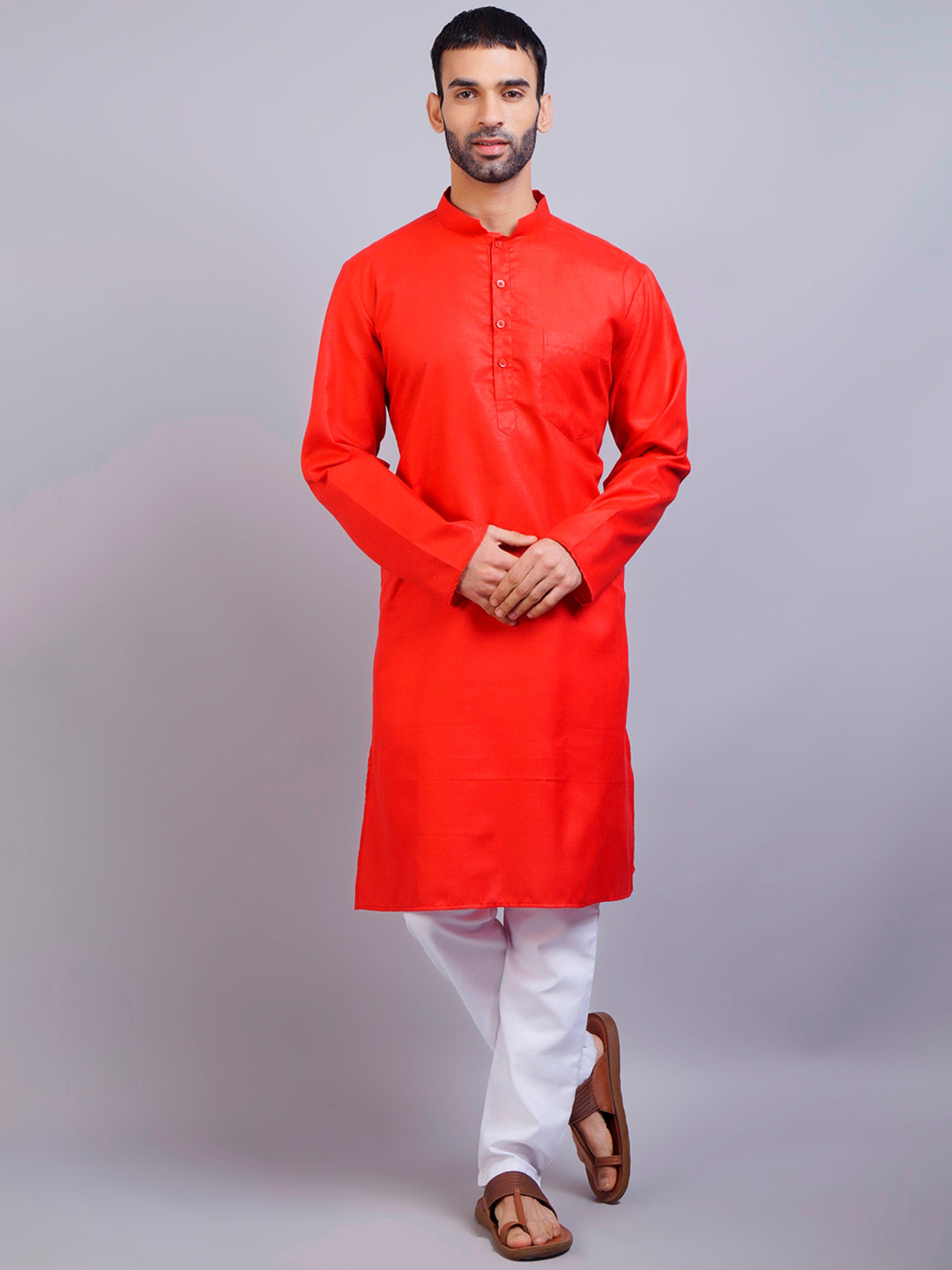 Buy GRACIT Men Red Pure Cotton Kurta With Pyjamas - Kurta Sets for Men ...