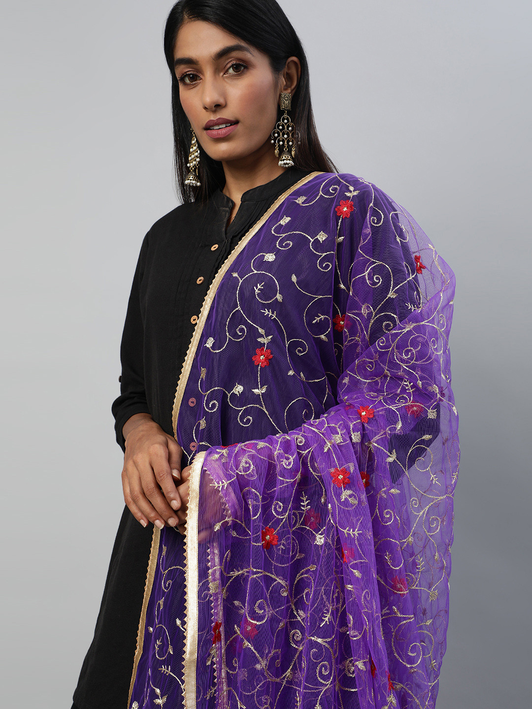 Buy Flaher Violet Embroidered Dupatta With Zari - Dupatta for Women ...