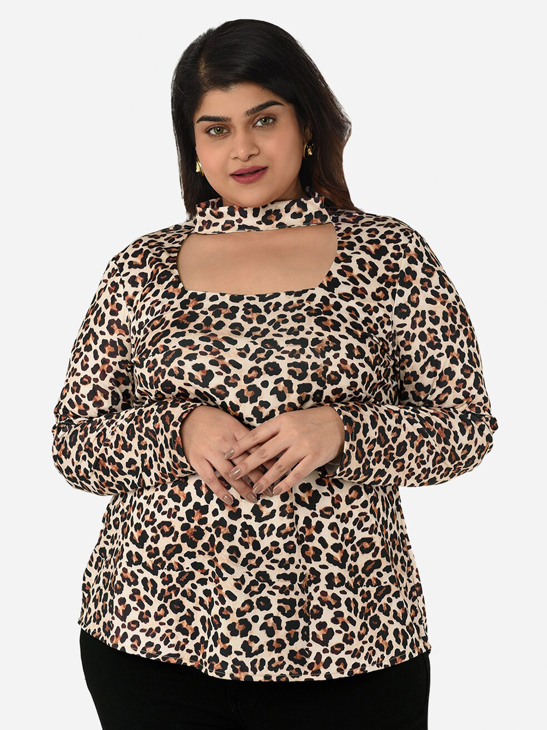 Buy Curvy Clan Brown Plus Size Animal Print Top - Tops for Women ...