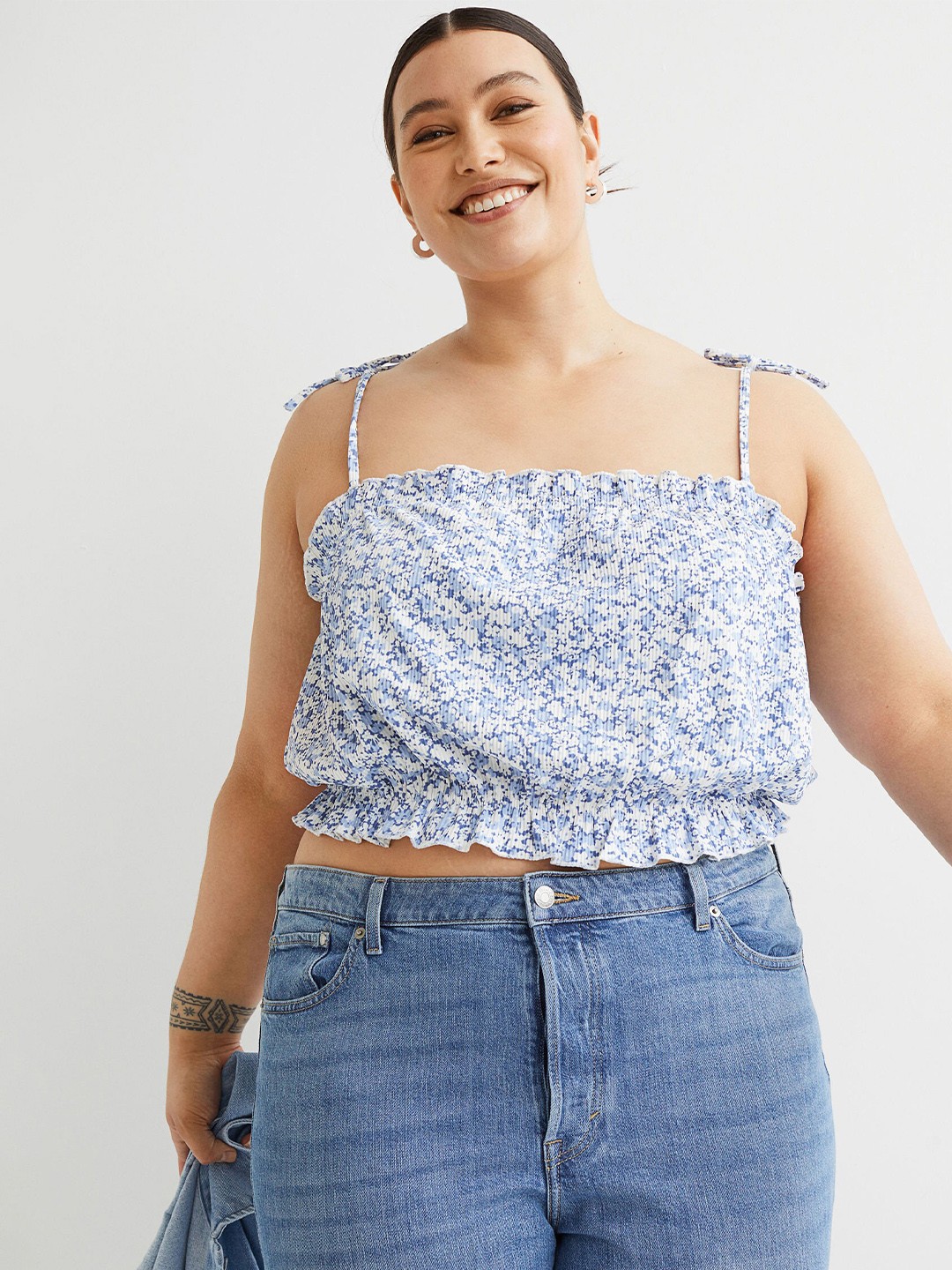Buy Handm Women Blue Printed Cropped Top Tops For Women 18346024 Myntra