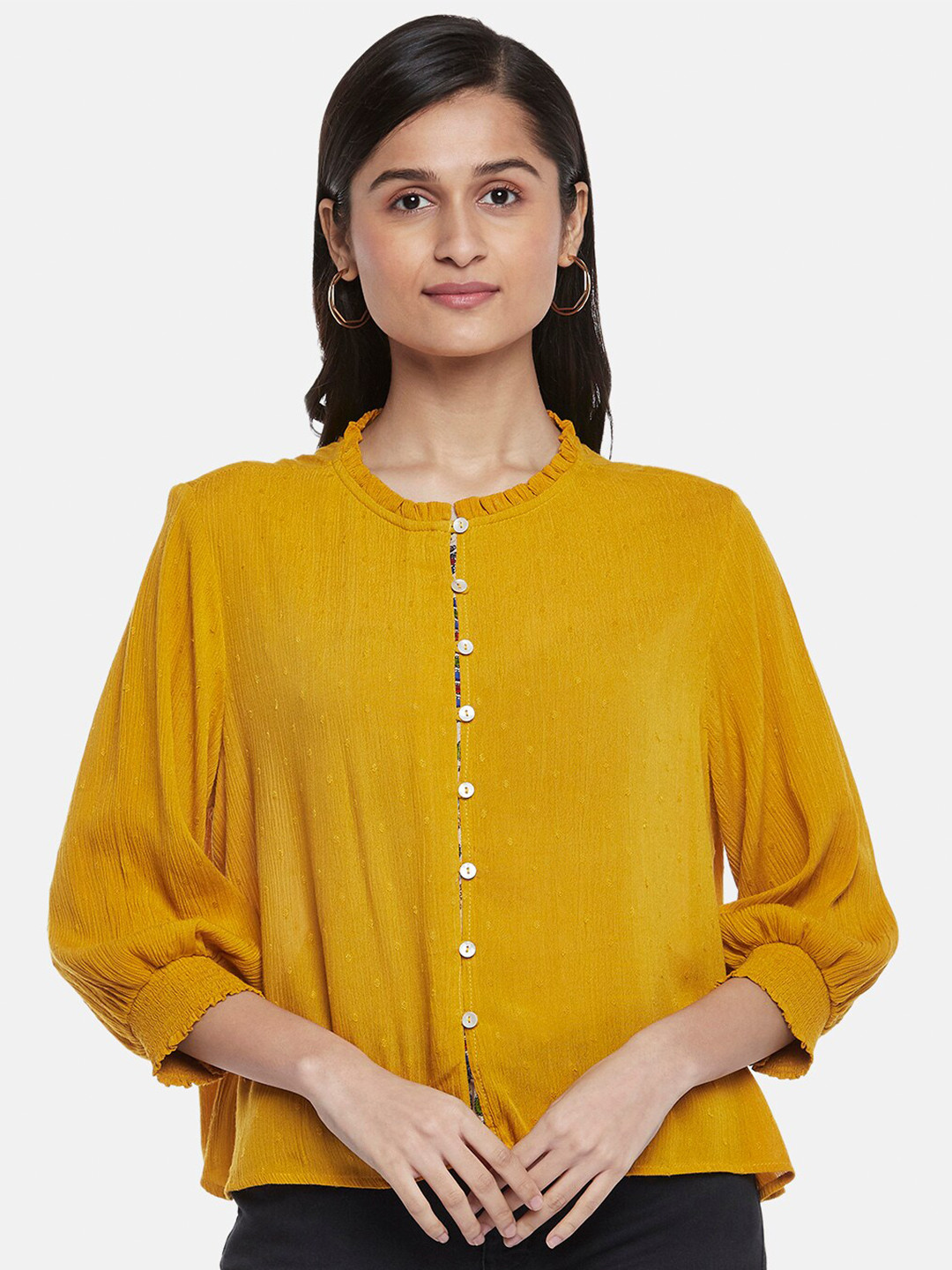 Buy People Mustard Yellow Floral Crepe Top - Tops for Women 18347106 ...