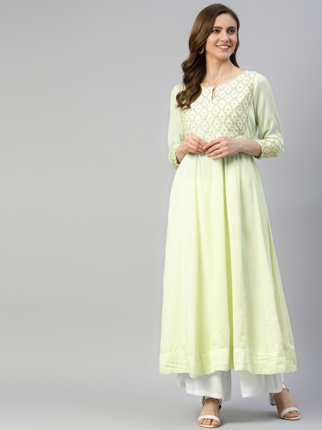 Buy SHADES OF FAASHION Ethnic Motifs Chikankari Anarkali Kurta - Kurtas ...