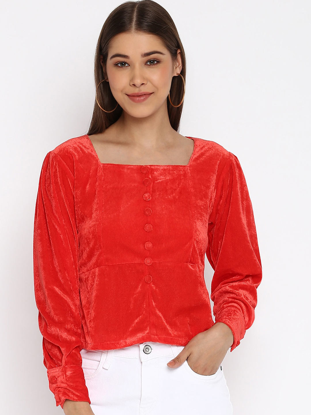 Buy Mayra Red Velvet Crop Top - Tops for Women 18354210 | Myntra