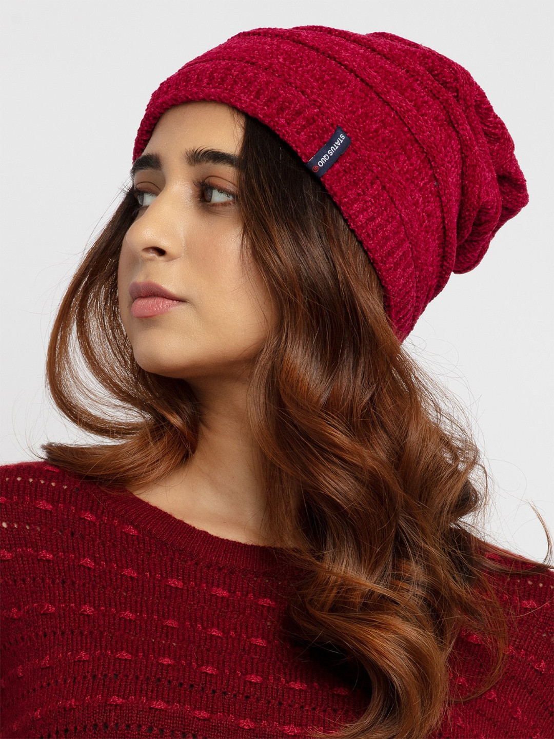 Buy Status Quo Women Maroon & Black Beanie - Caps for Women 18356266 | Myntra