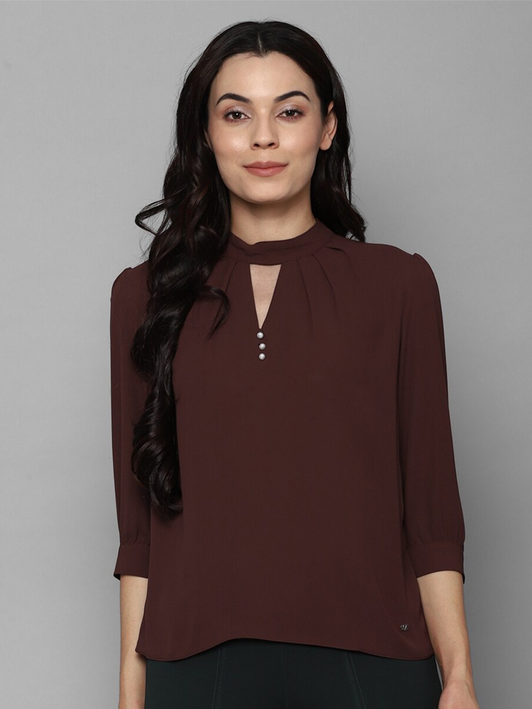 Buy Allen Solly Woman Maroon Full Sleeves Keyhole Neck Top Tops For