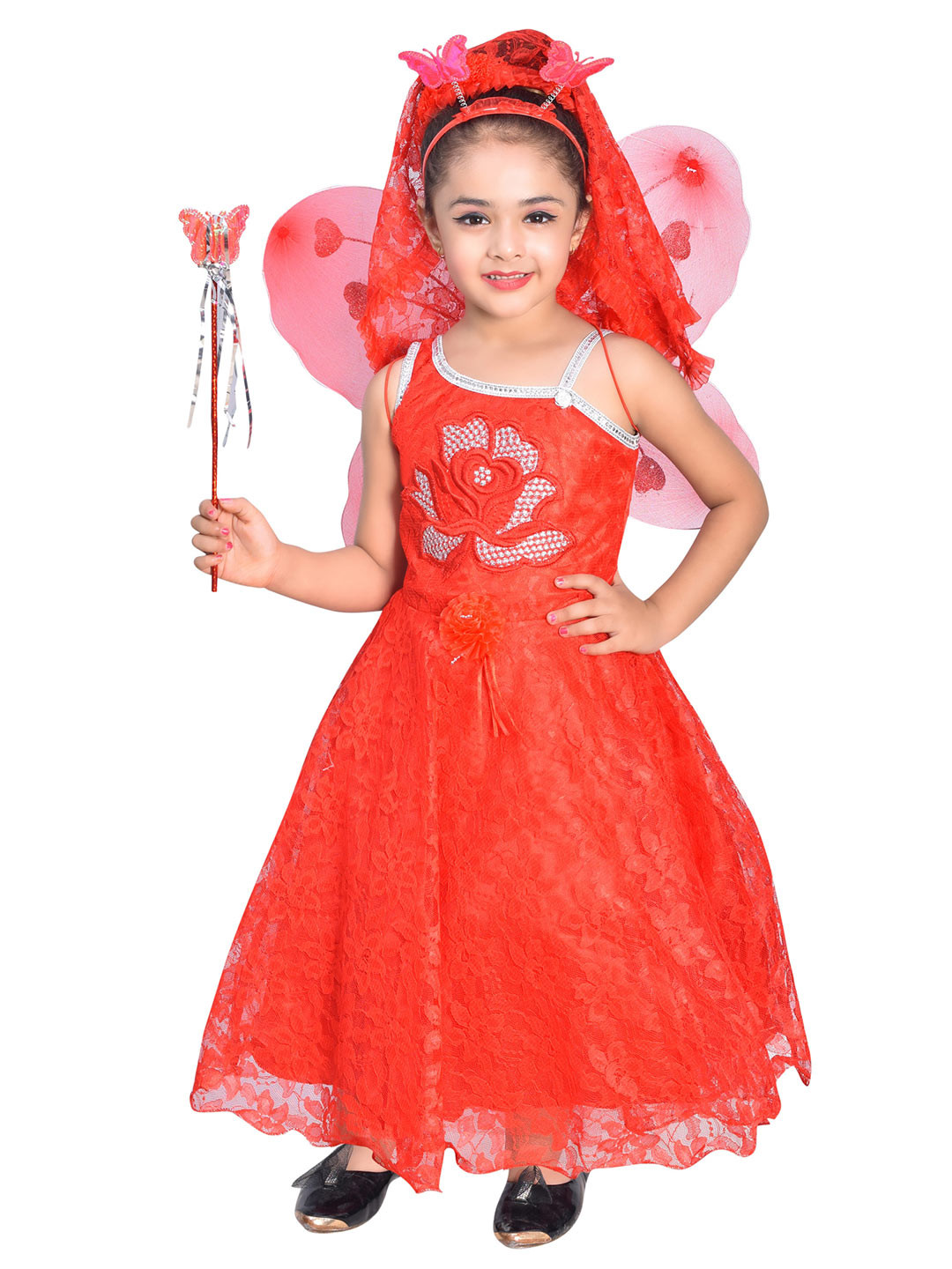Buy Ahhaaaa Red Embellished Net Fit And Flare Dress - Dresses for Girls ...