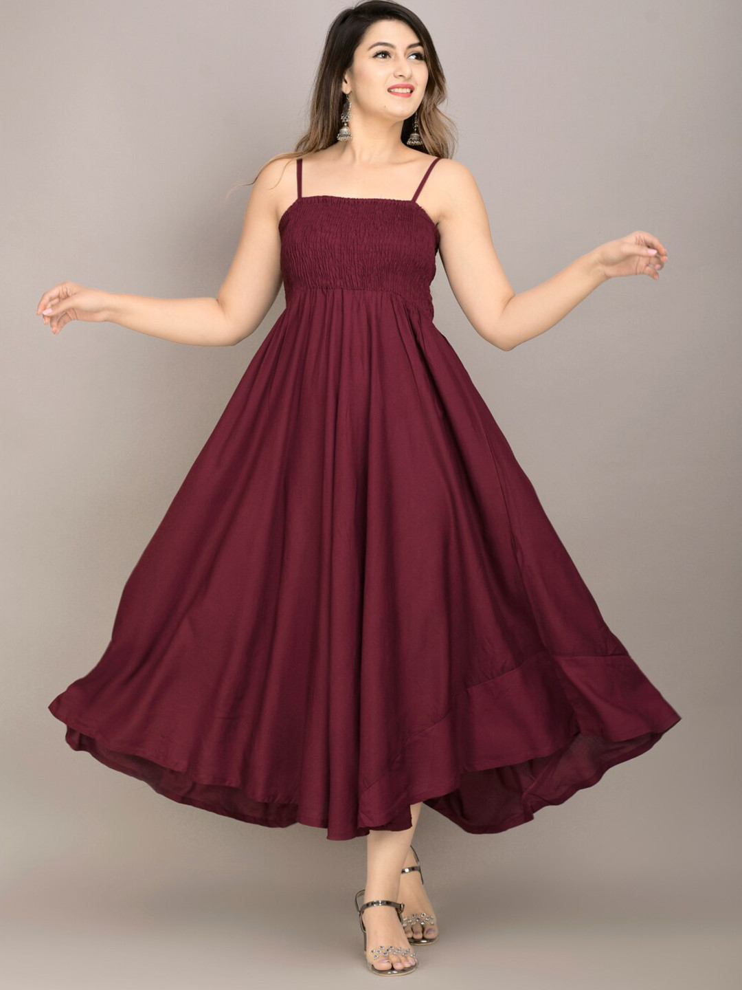 Buy IQRAAR Women Maroon Fit & Flared Maxi Dress - Dresses for Women ...