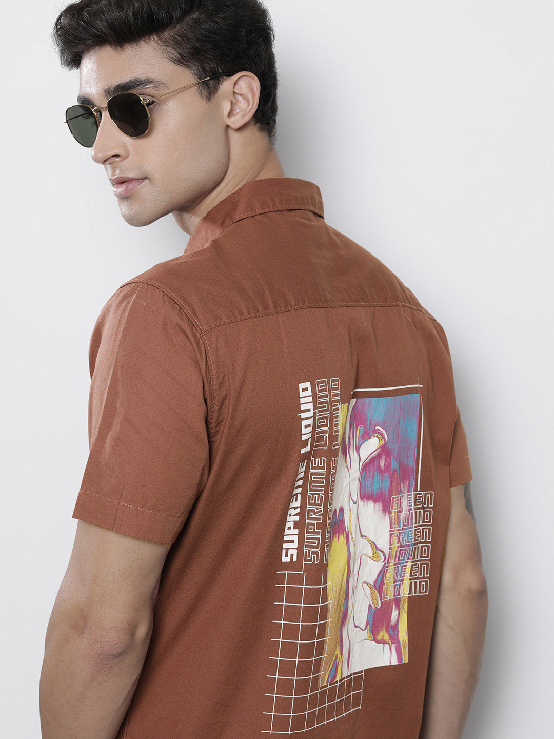 Buy The Indian Garage Co Men Regular Fit Brown Smart Printed Casual ...
