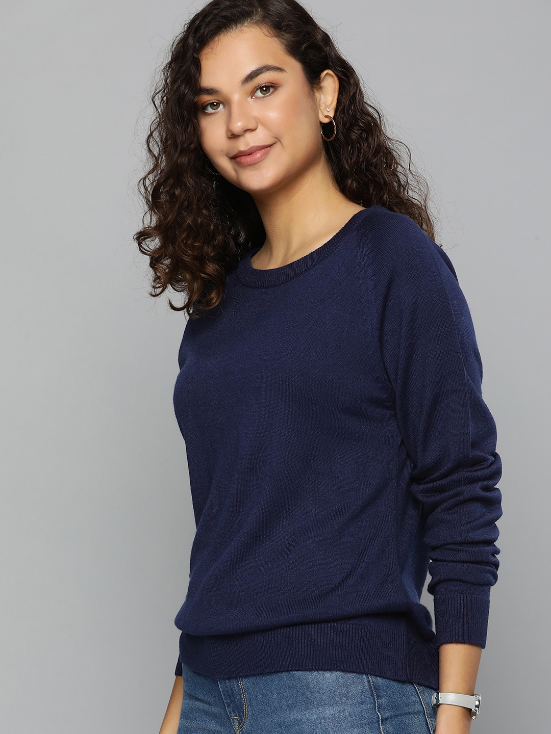 Buy HERE&NOW Women Navy Blue Solid Round Neck Pullover Sweater ... Buy HERE&NOW Women Navy Blue Solid Round Neck Pullover Sweater ...
