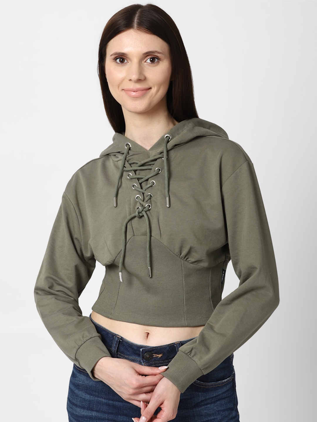 Buy Forever 21 Olive Green Tie Up Neck Crop Top Tops For Women