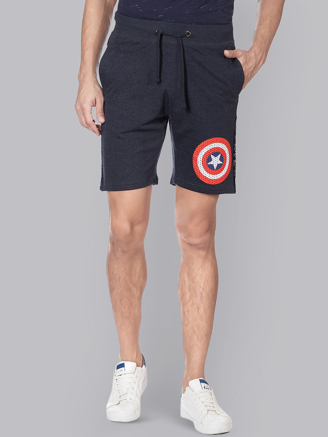 Buy Free Authority Men Blue Printed Captain America Shorts - Shorts for ...