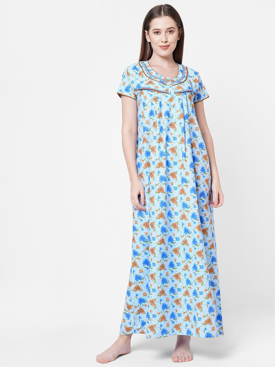 Buy Sweet Dreams Blue Printed Maxi Nightdress - Nightdress for Women ...