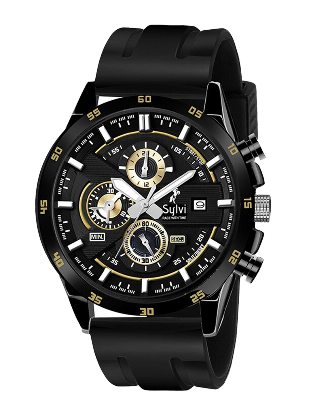 Buy Sylvi Men Gold Toned Patterned Dial & Black Bracelet Style Straps ...