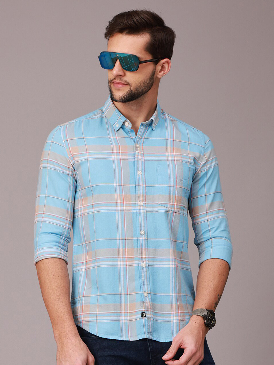 Buy FOGA Men Multicoloured Classic Slim Fit Checked Casual Shirt ...