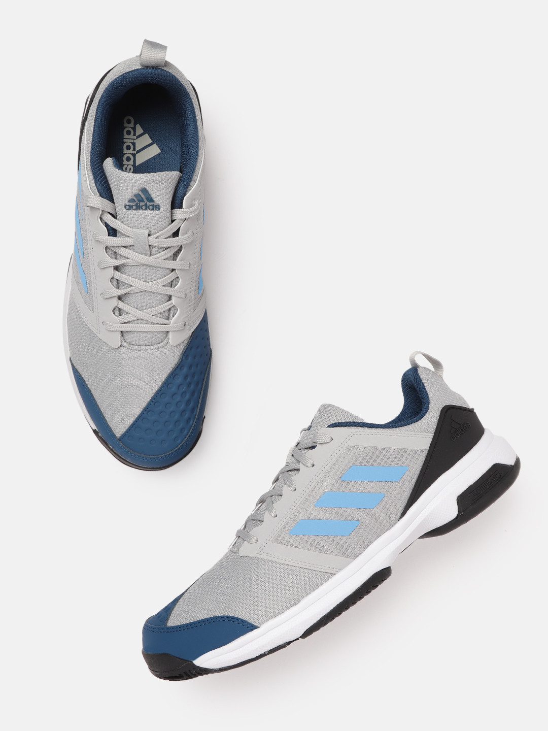 Buy ADIDAS Men Navy Blue & Grey Woven Design Satin Tns V2 Tennis Shoes ...