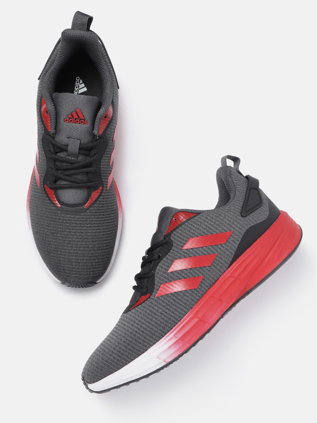 Buy ADIDAS Men Charcoal Grey & Red Woven Design Ultra Strike Running ...