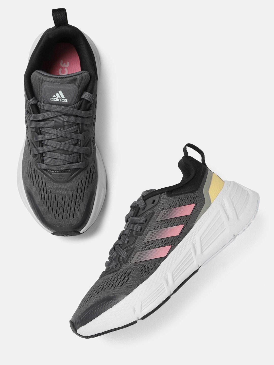 Buy ADIDAS Women Charcoal Grey & Pink Woven Design Questar Running ...