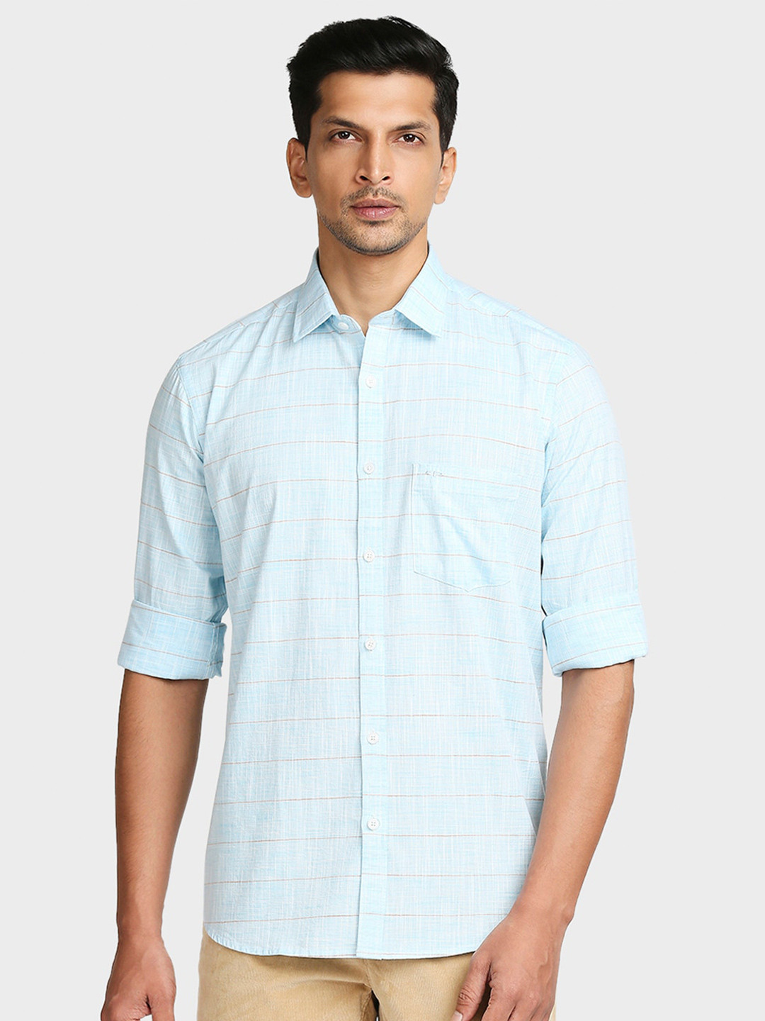 Buy ColorPlus Men Blue Plus Size Tailored Fit Checked Casual Shirt ...