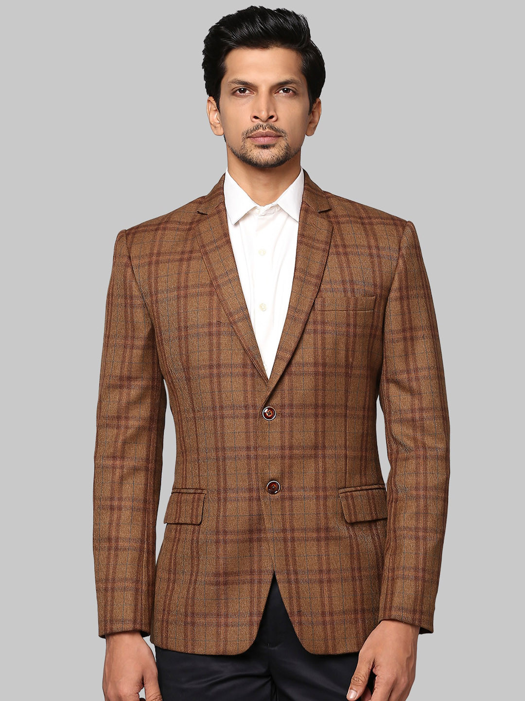 Buy Park Avenue Men Brown Checked Single Breasted Formal Blazer ...