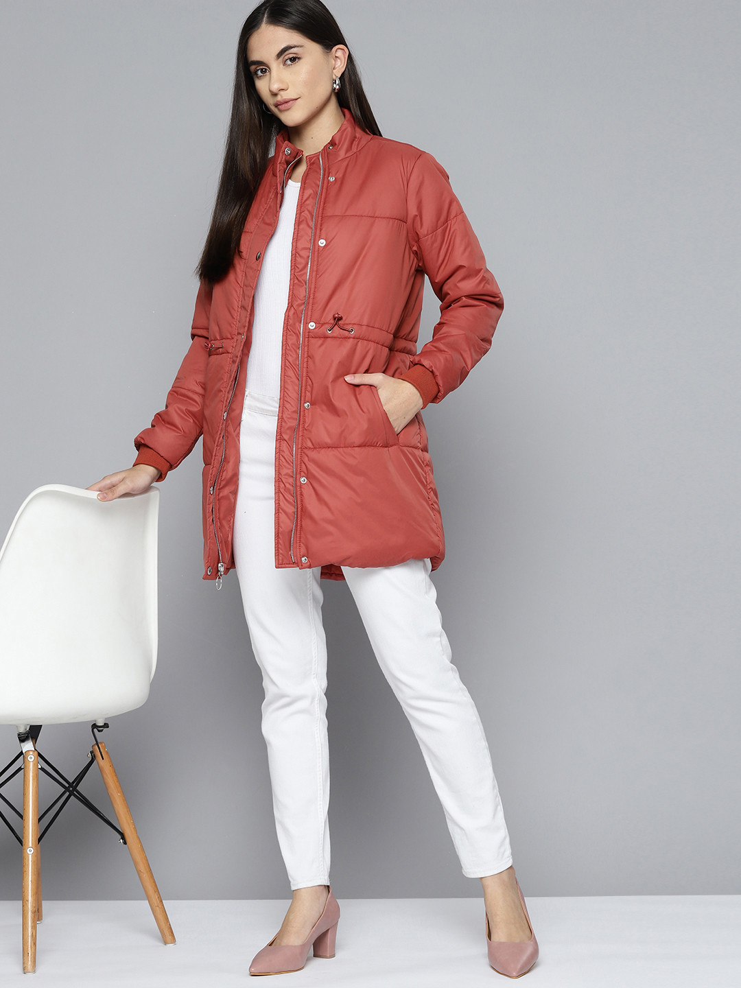 Buy Chemistry Women Rust Red Puffer Longline Jacket - Jackets for Women ...