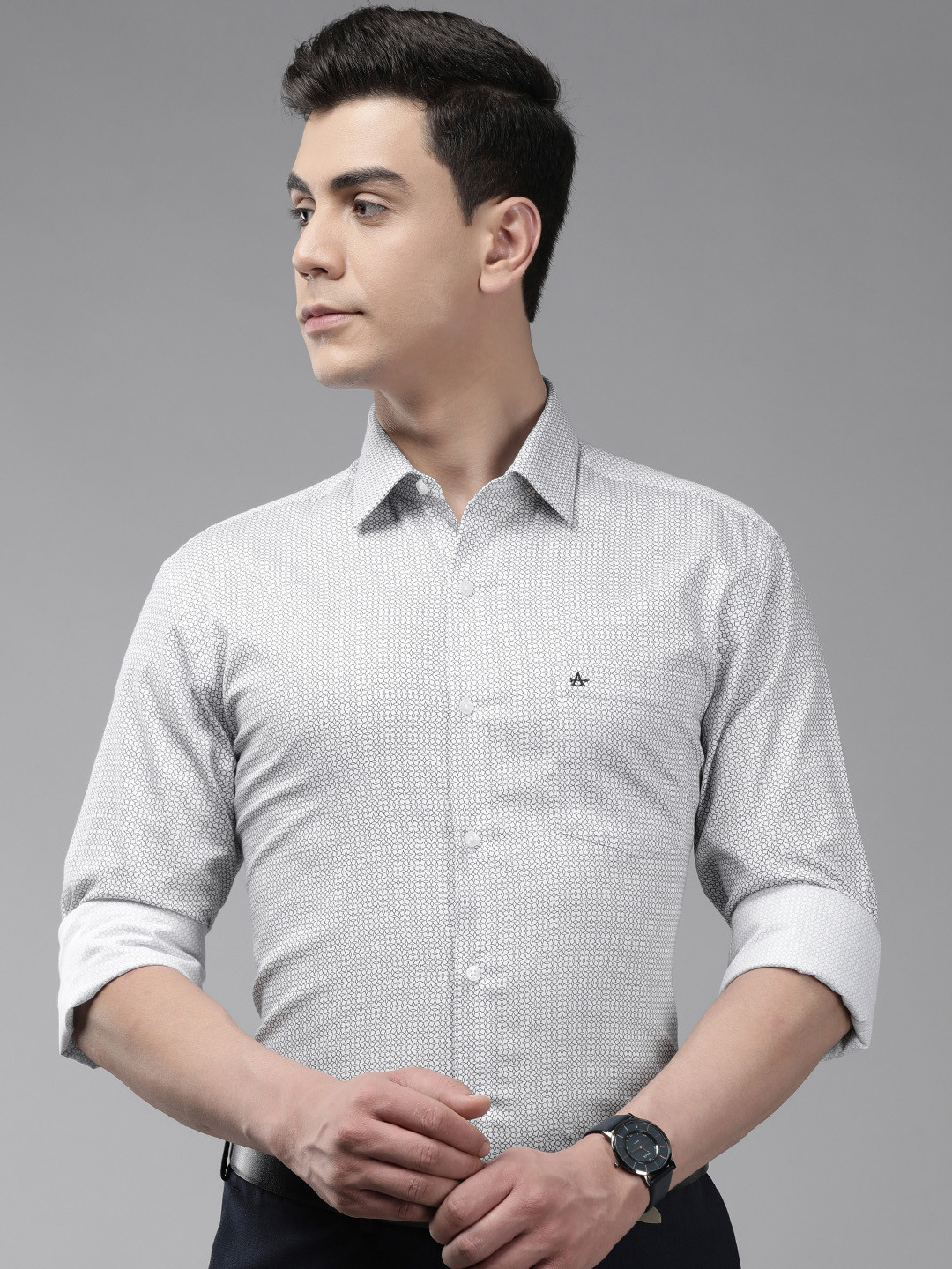 Buy Arrow Men White Original Slim Fit Printed Pure Cotton Formal Shirt ...