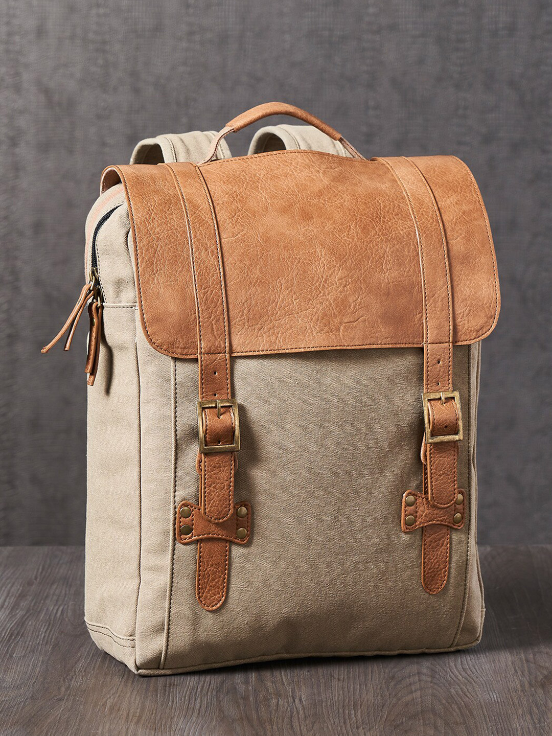 Buy Mona B Unisex Brown Colourblocked Cotton Canvas Backpack ...