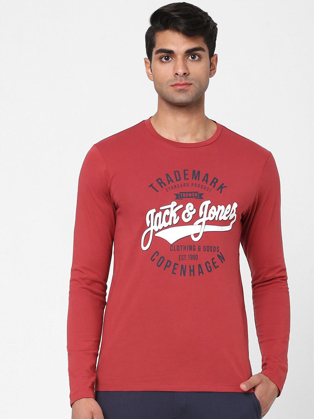 Buy Jack & Jones Men Red Typography Printed Cotton Lounge T Shirt ...