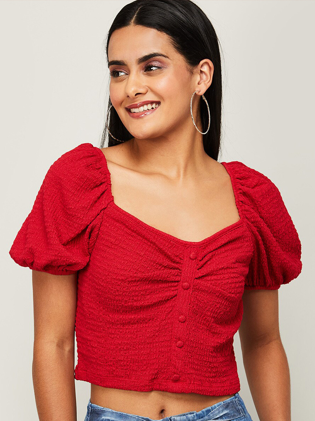 Buy Ginger By Lifestyle Red Sweetheart Neck Crop Top - Tops for Women ...