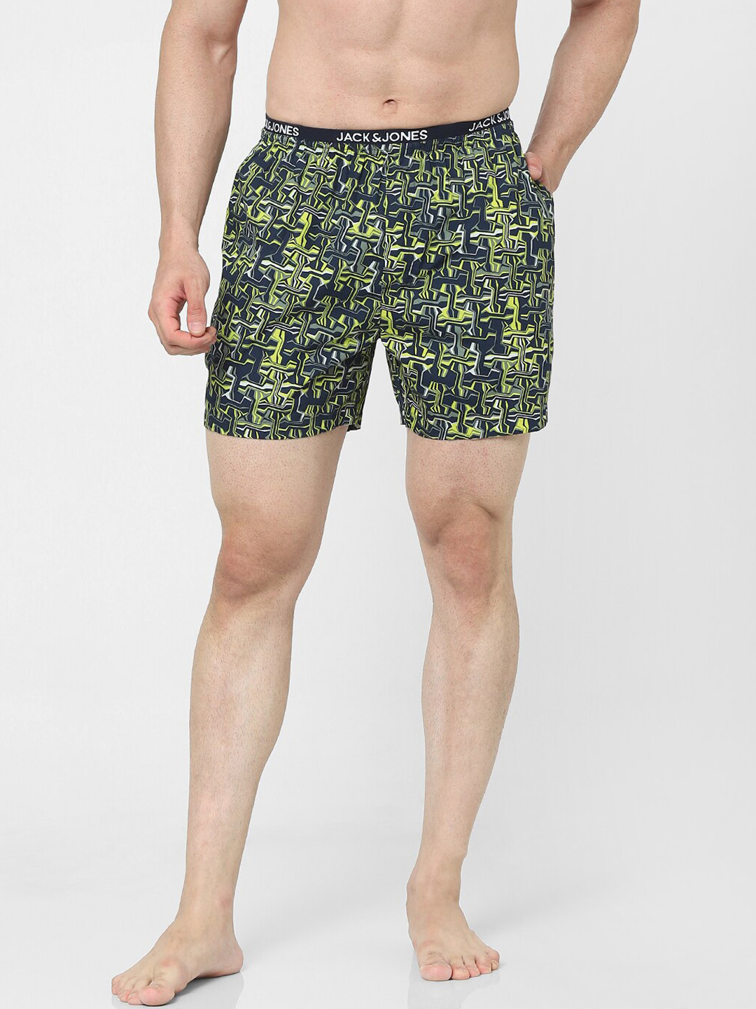Buy Jack & Jones Men Blue & Green Geometric Printed Boxers - Boxers for ...