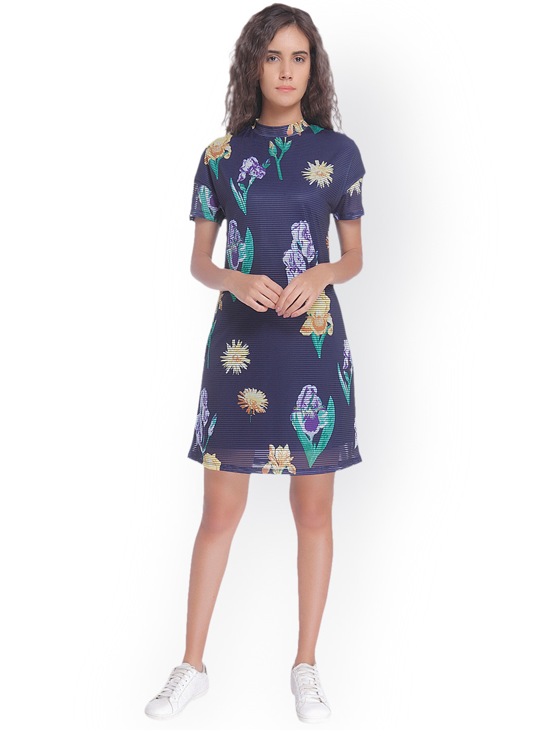 Buy Vero Moda Women Navy Self Design Fit And Flare Dress - Dresses for ...