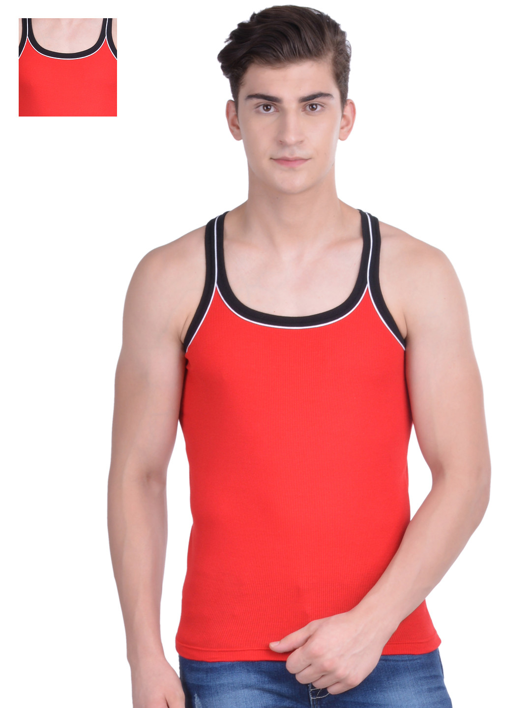 Buy Dollar Bigboss Men's Solid Pack Of 2 Cotton Racerback Styled Gym ...