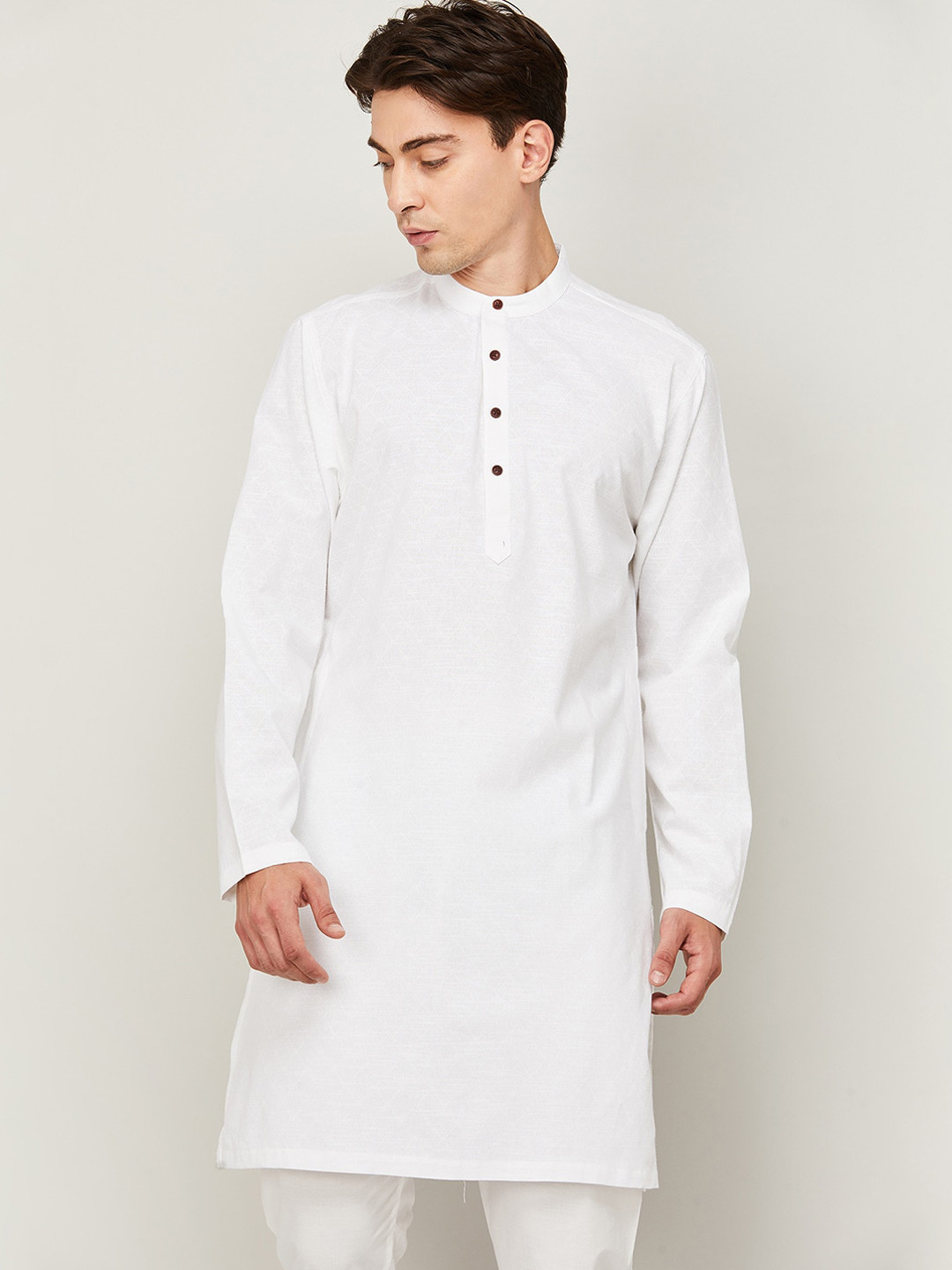 Buy Melange By Lifestyle Men White Thread Work Printed Cotton Kurta ...