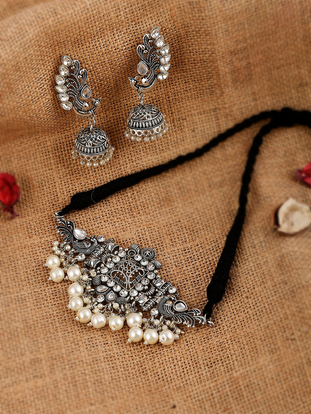 Buy Shoshaa Silver Plated Pearl Choker Necklace Set - Jewellery Set for ...