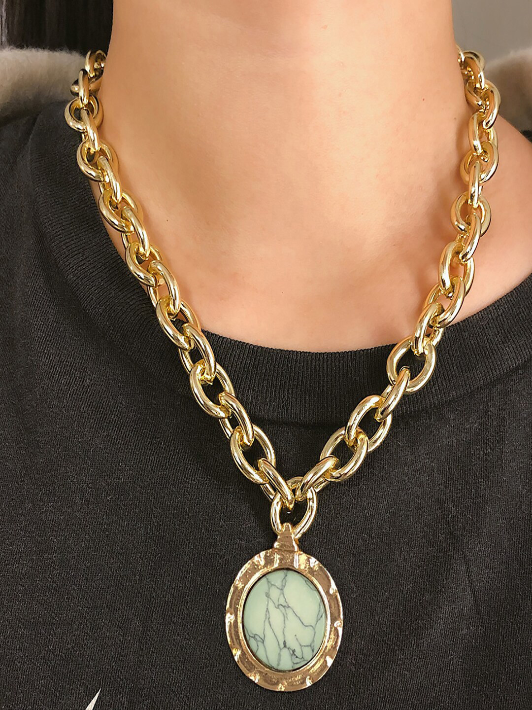 Buy AQUASTREET Gold Toned & Green Gold Plated Handcrafted Necklace ...