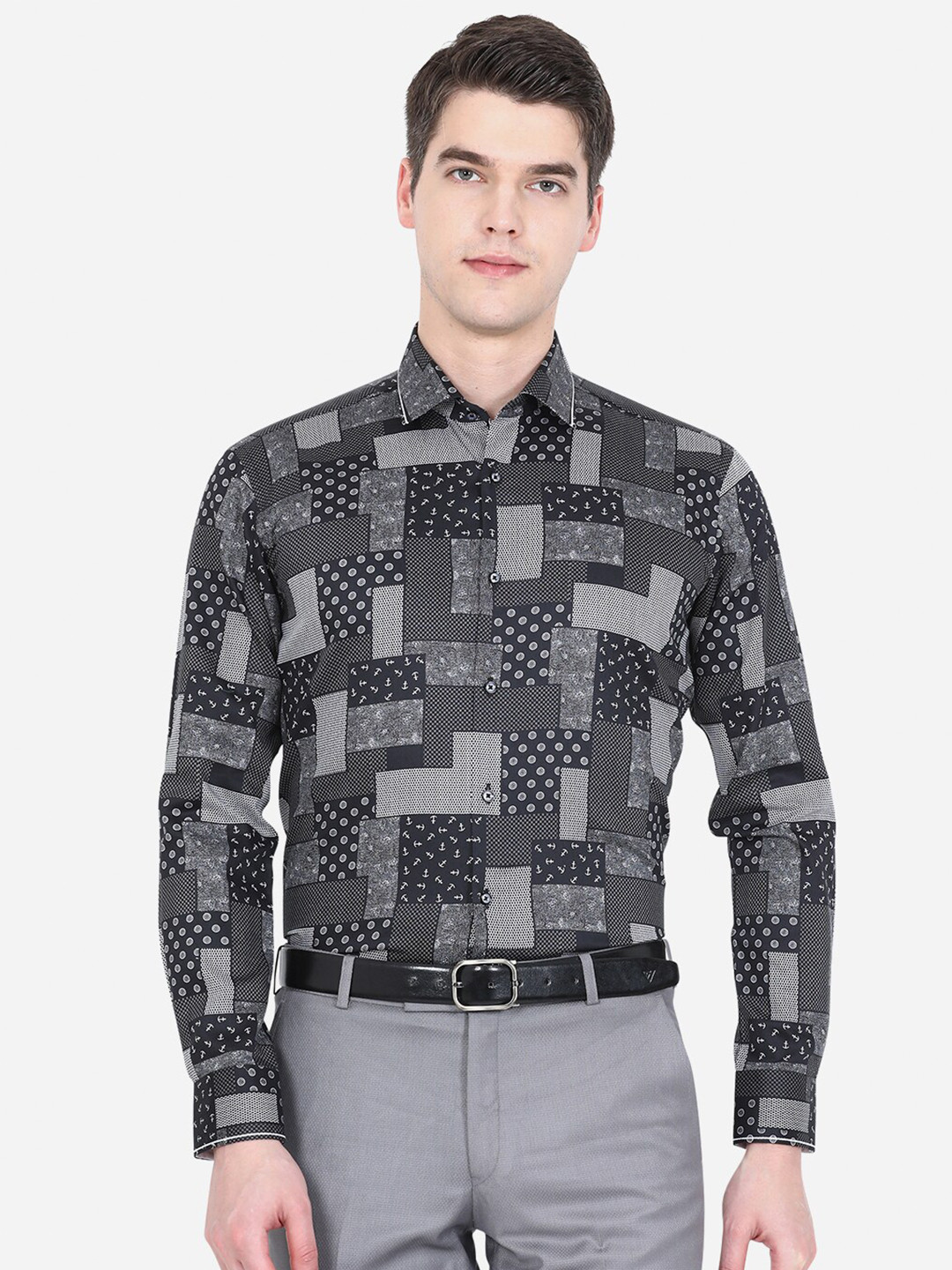 Buy JB STUDIO Men Black Slim Fit Printed Formal Shirt - Shirts for Men ...