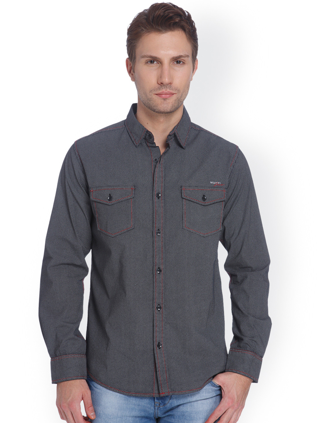 Buy Mufti Men Black Slim Fit Printed Casual Shirt - Shirts for Men ...