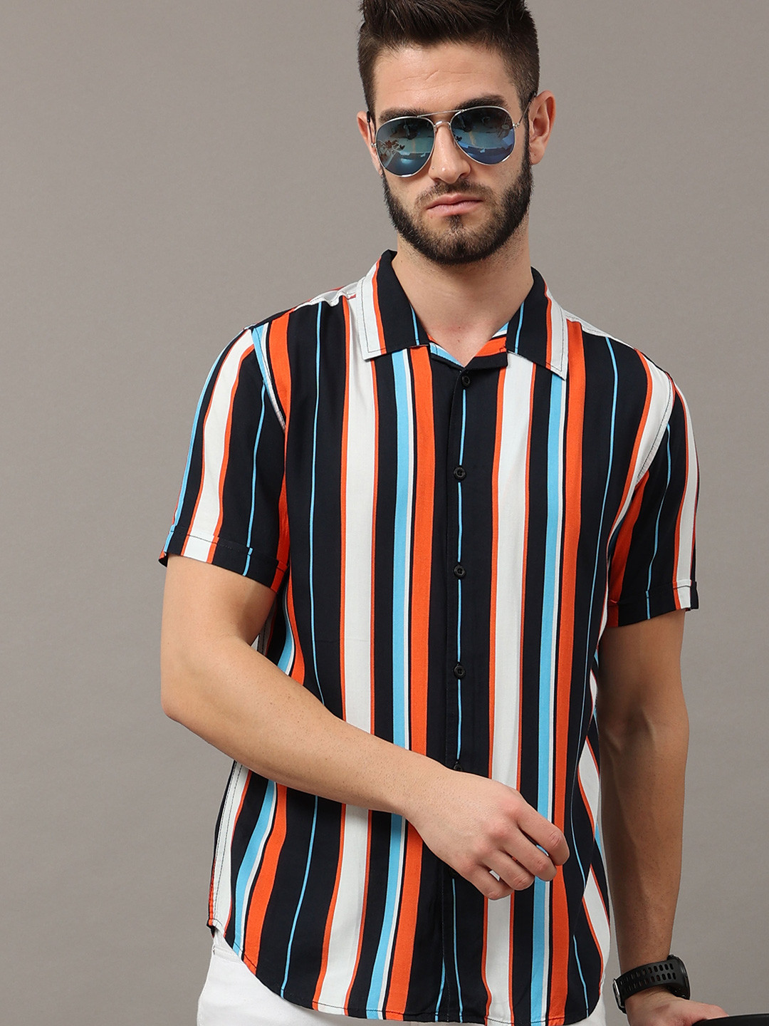 Buy HERE&NOW Men Multicoloured Slim Fit Striped Casual Shirt - Shirts ...