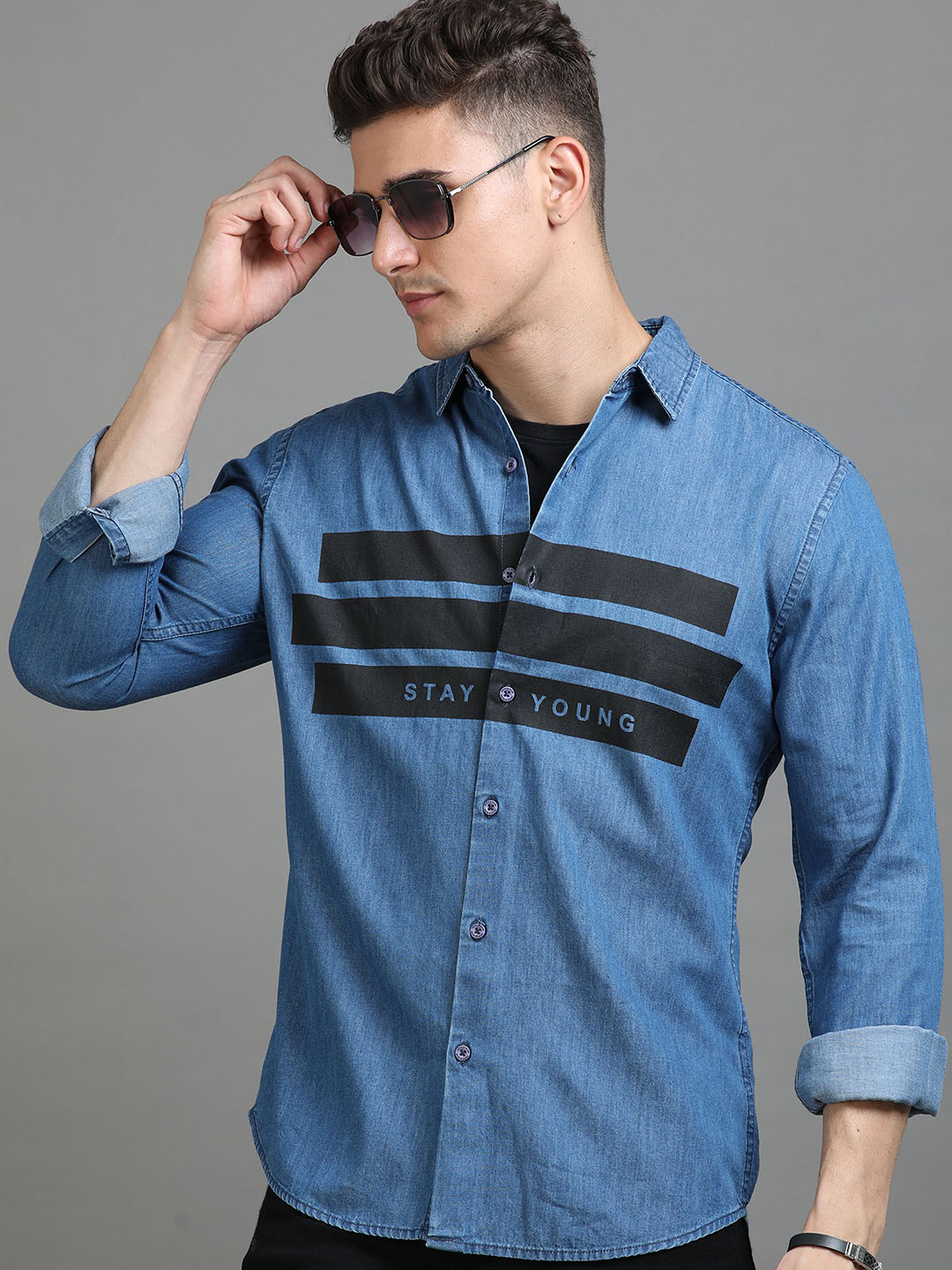 Buy HERE&NOW Men Blue Slim Fit Horizontal Stripes Striped Cotton Casual ...