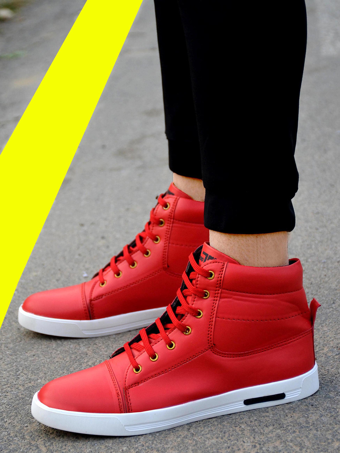Buy Hundo P Men Red Textured Synthetic Mid Top Sneakers - Casual Shoes ...