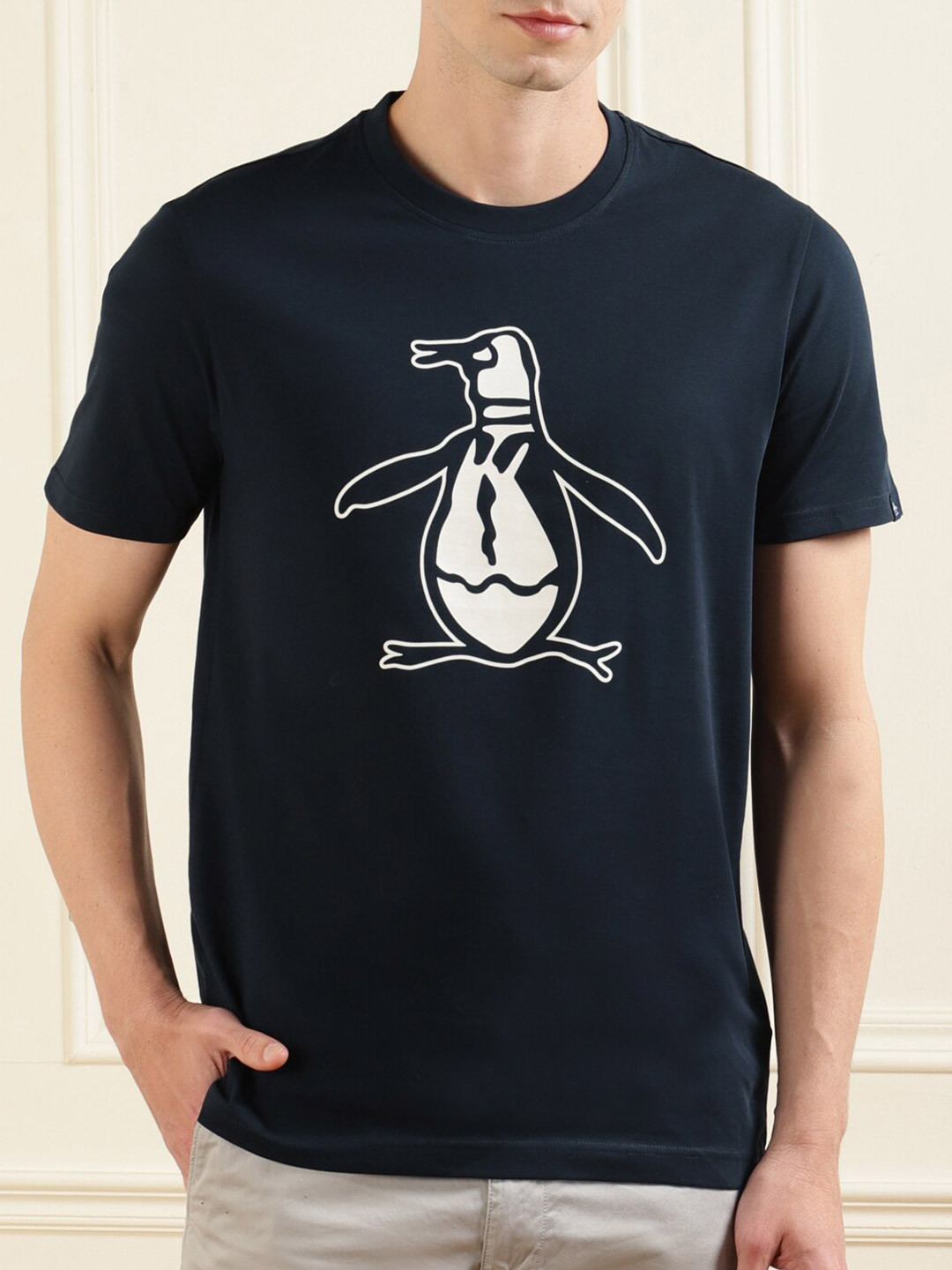 Buy Original Penguin Men Navy Blue Printed Pure Cotton T Shirt ...